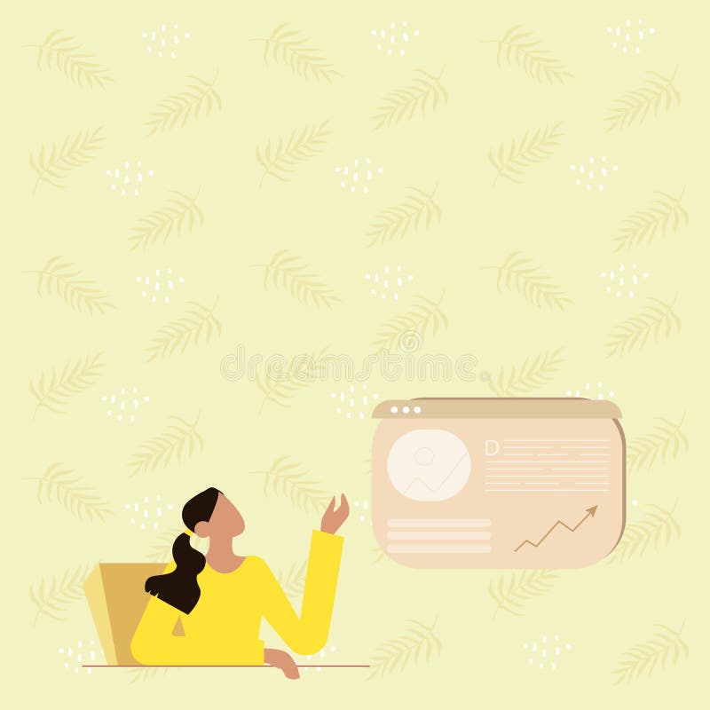 Line Drawing for Lady Sitting Presenting New Ideas with Web Browser ...