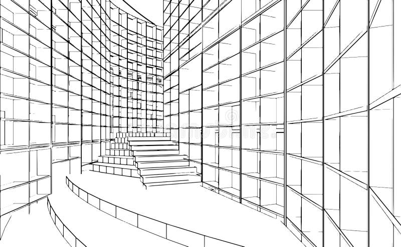 Line Drawing of a Large Bookshelf Structure in a Bookstore,3d Rendering ...
