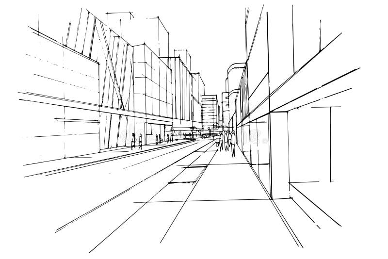 Line Drawing of a Large City in a Pedestrian Perspective,modern Design ...