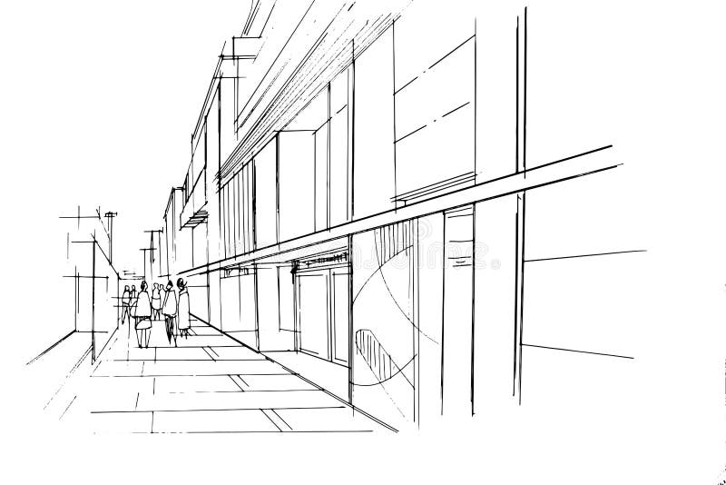 Line Drawing of a Large City in a Pedestrian Perspective,modern Design ...
