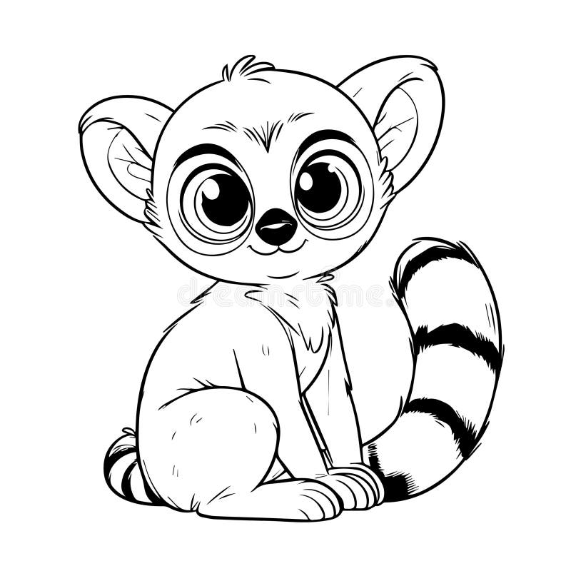 Line Drawing of a Lemur in Black and White for Coloring Vector Stock ...