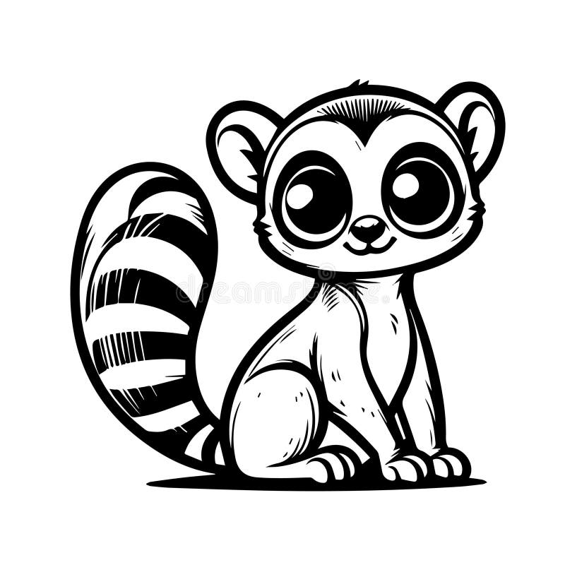 Line Drawing of a Lemur in Black and White for Coloring Vector Stock ...