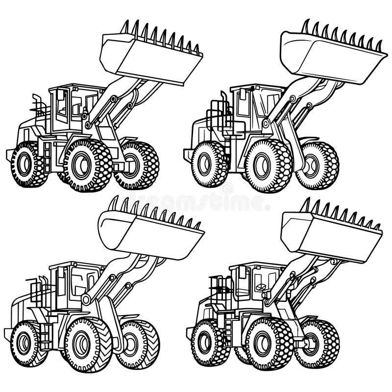 Line Drawing of a Loader with Large Wheels and a Wide Shovel that is ...