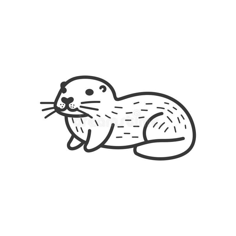 Adorable Cartoon Otter Illustration, Relaxed Pose, Black and White Line ...