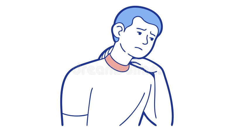 Line Drawing of Man with Neck Pain - Vector Art Illustration Stock ...