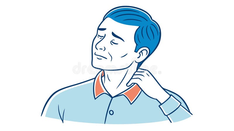 Line Drawing of Man with Neck Pain - Vector Art Illustration Stock ...