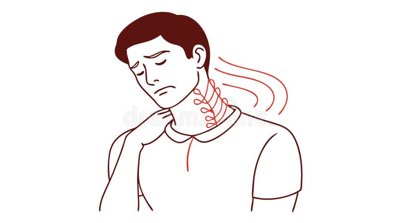 Line Drawing of Man with Neck Pain - Vector Art Illustration Stock ...