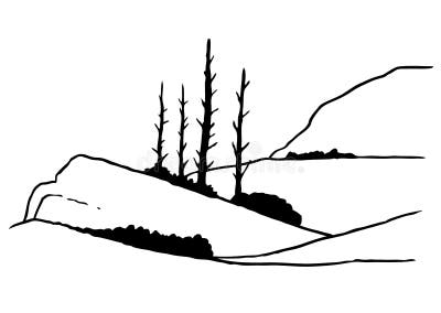 Line Drawing of Mountain and Tree Stock Vector - Illustration of clip ...