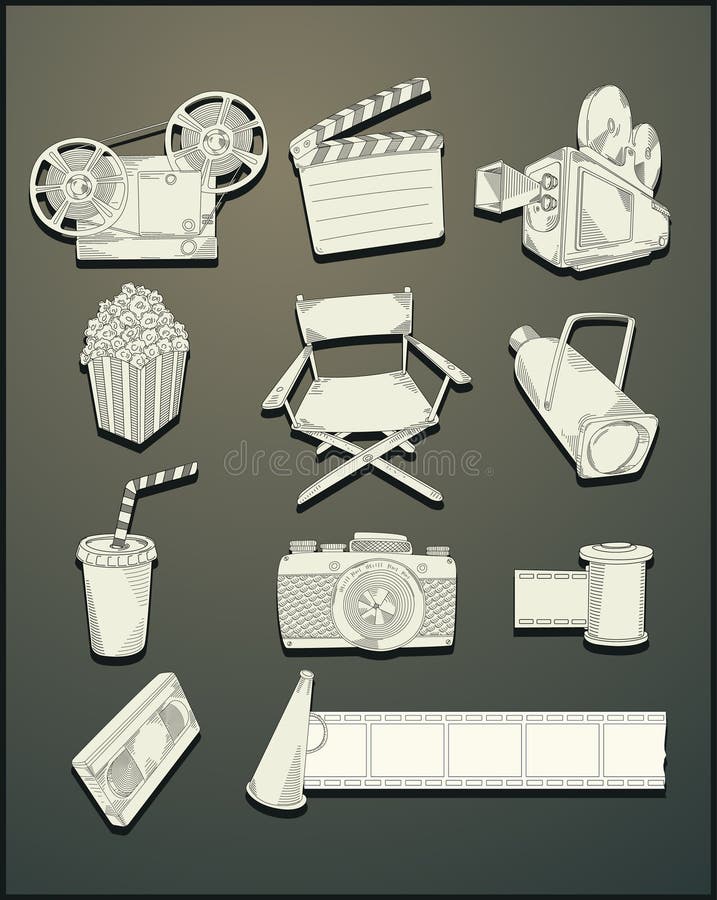 Line Drawing Movie Objects- Vector Stock Vector - Illustration of ...