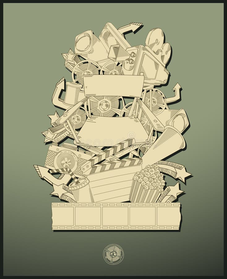 Line Drawing Movie Theme -vector -green Stock Vector - Illustration of ...