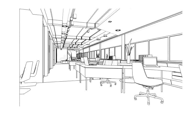 Line Drawing of Office Area,Modern Design Stock Illustration ...