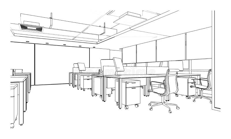 Line Drawing of Office,Modern Design Stock Illustration - Illustration ...