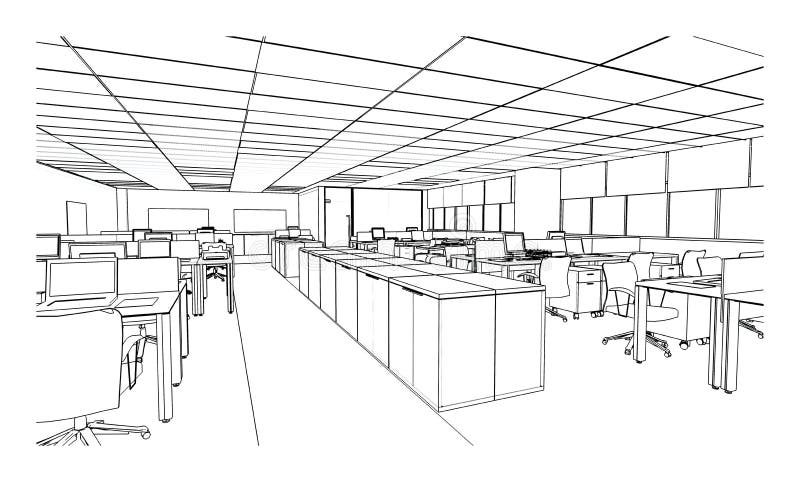 Line Drawing of Office,Modern Design Stock Illustration - Illustration ...