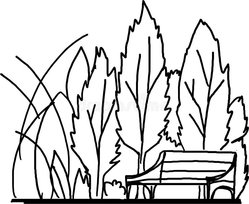 Line Drawing, Park Icon,Park and Waiting Chairs Stock Vector ...