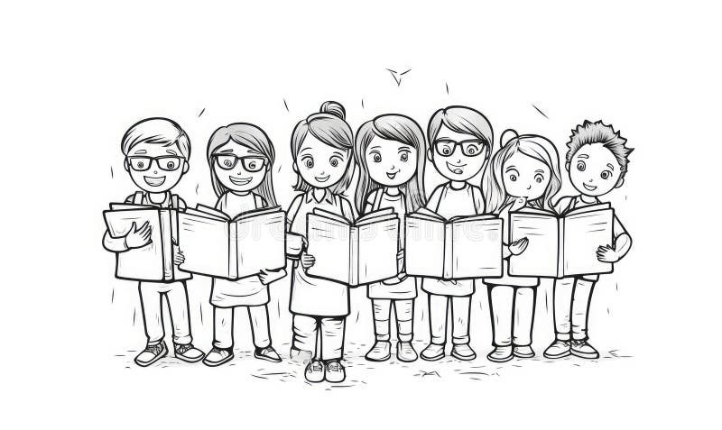 A Line Drawing of People Standing in a Row Stock Illustration ...