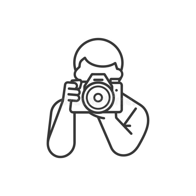 Person Holding DSLR Camera, Taking a Photo. a Simple Line Drawing ...