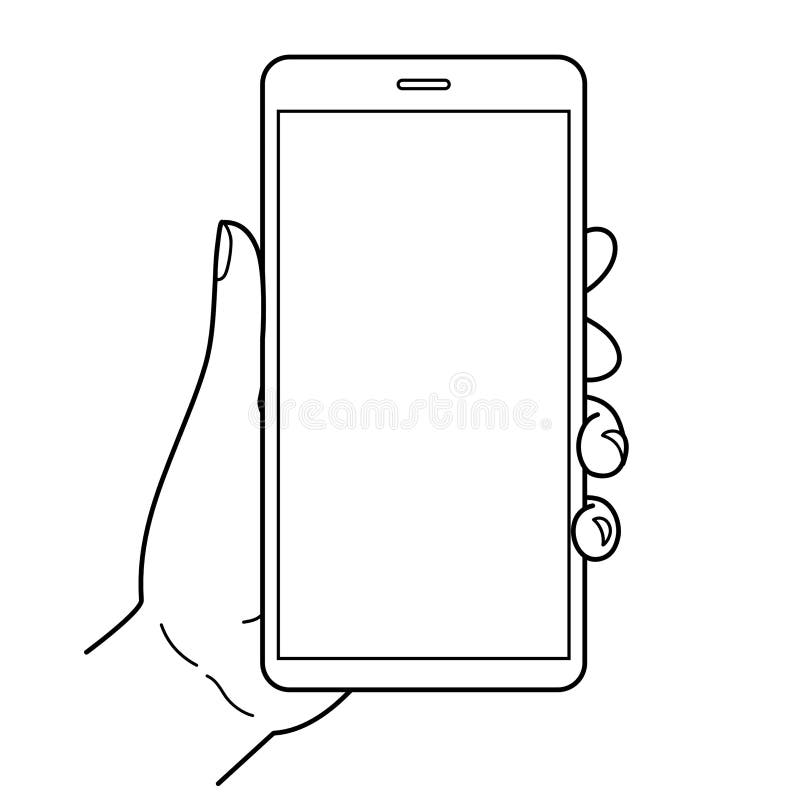 Line Drawing of a Person Holding a Cell Phone and Showing the Screen ...