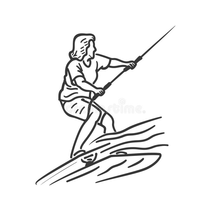 Dynamic Wakeboarding Action: a Line Drawing Illustration Stock Vector ...