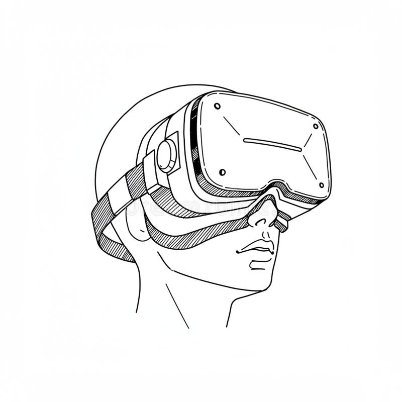 Line Drawing of a Person Wearing a Virtual Reality Headset. the Headset ...