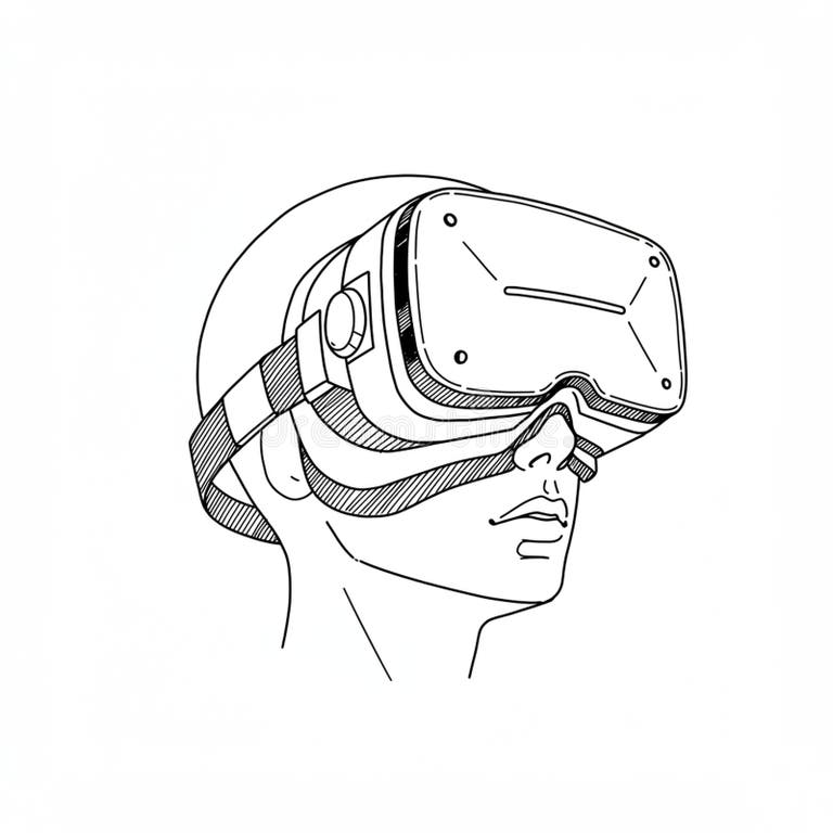 Line Drawing of a Person Wearing a Virtual Reality Headset. the Headset ...