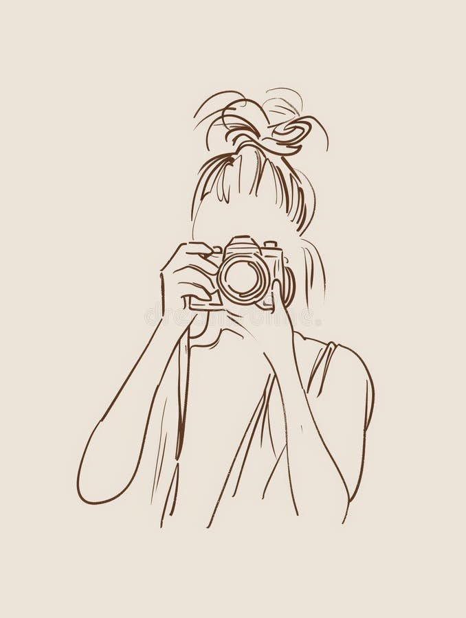 Line Drawing of a Photographer Girl Concept Stock Illustration ...