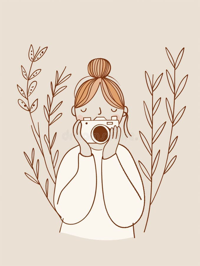 Line Drawing of a Photographer Girl Concept Stock Image - Image of ...