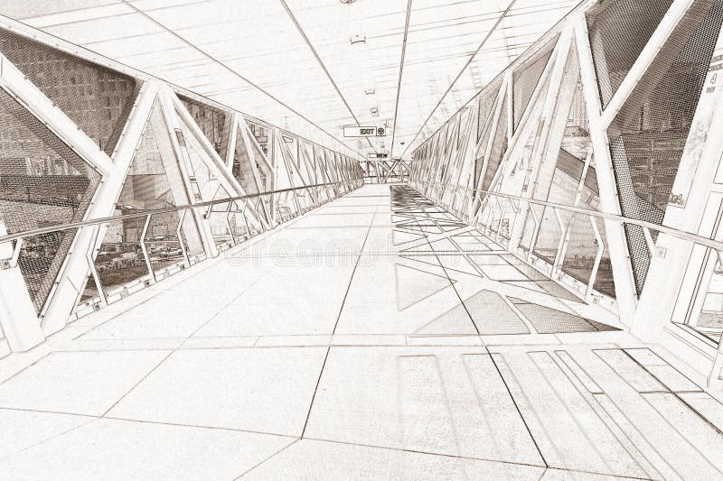 Line Drawing Rendering of a Walkway Stock Photo - Image of architecture ...