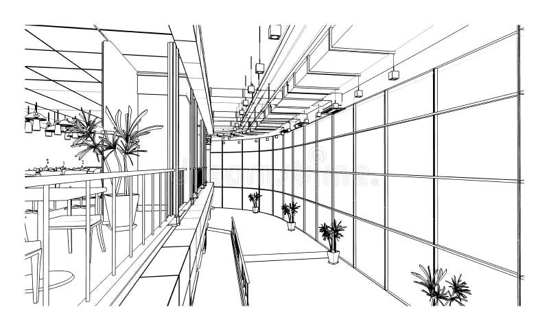 Shopping Mall Sketch Drawing,Fashion Shops and People Walking Around ...