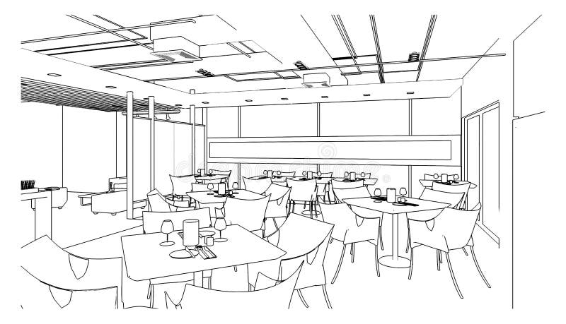 Line Drawing of Restaurant,Modern Design Stock Illustration ...