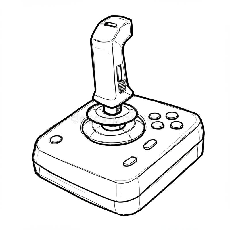 Line Drawing of a Retro Joystick. Features a Rectangular Base with ...