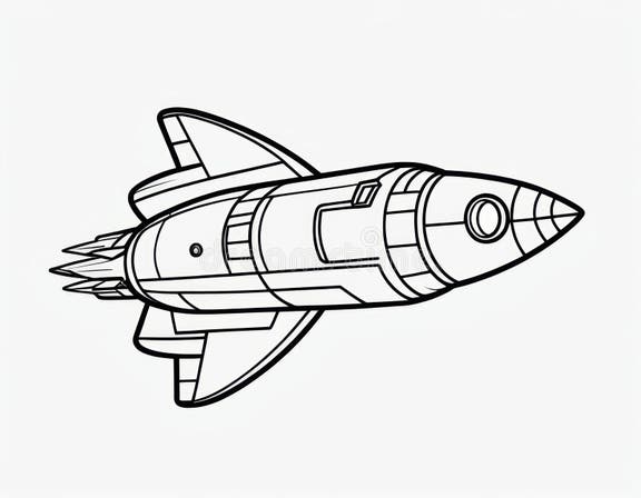 Line Drawing of a Rocket with a Streamlined Body, Sharp Nose Cone Stock ...