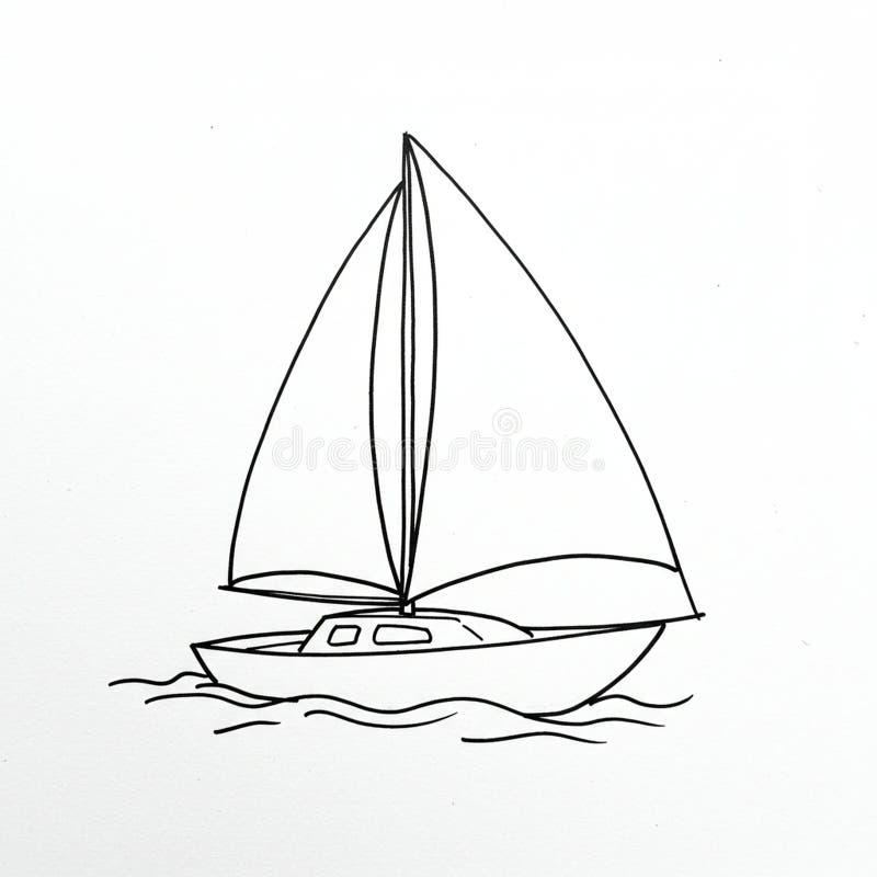 Line Drawing of a Sailboat on Water. the Sailboat Features Two ...