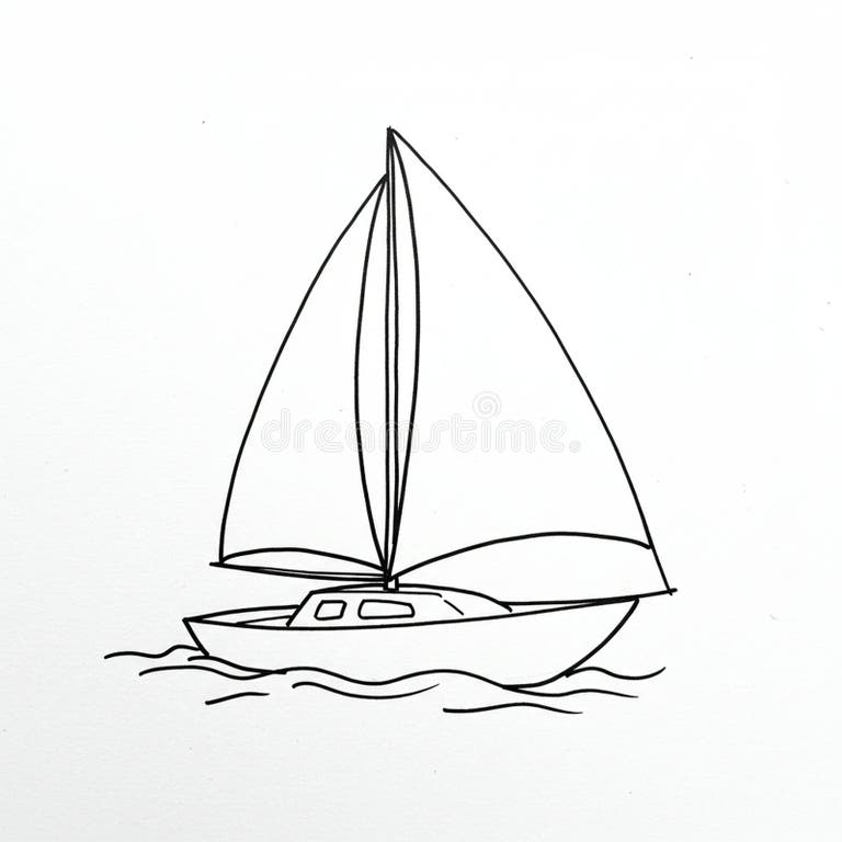 Line Drawing of a Sailboat on Water. the Sailboat Features Two ...