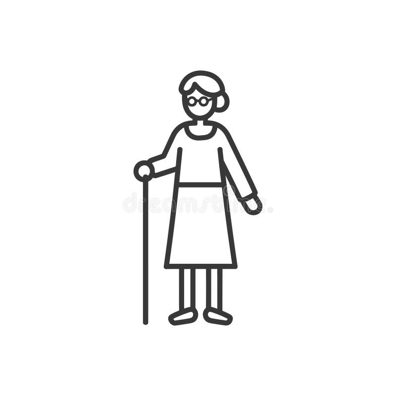 Elderly Woman with Cane, Simple Line Icon Illustration Stock Vector ...