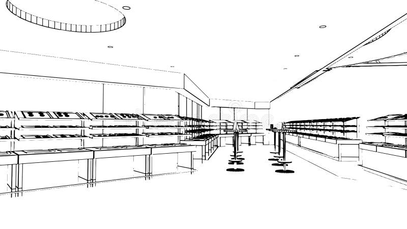 Line Drawing of a Shop Selling Bread for a Department Store,3d ...
