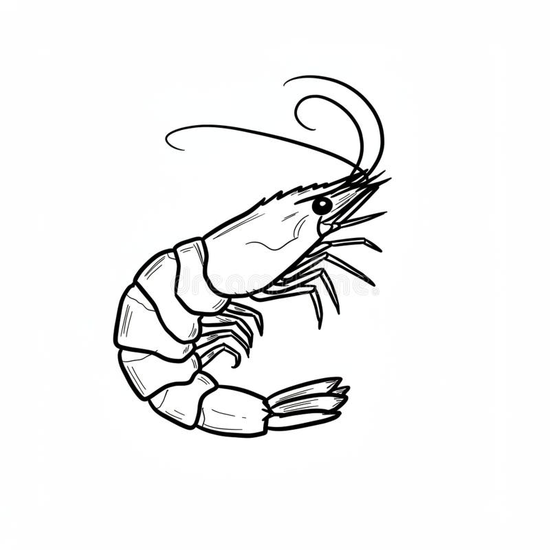 Line Drawing of a Shrimp with a Distinctive Segmented Body and Curled ...