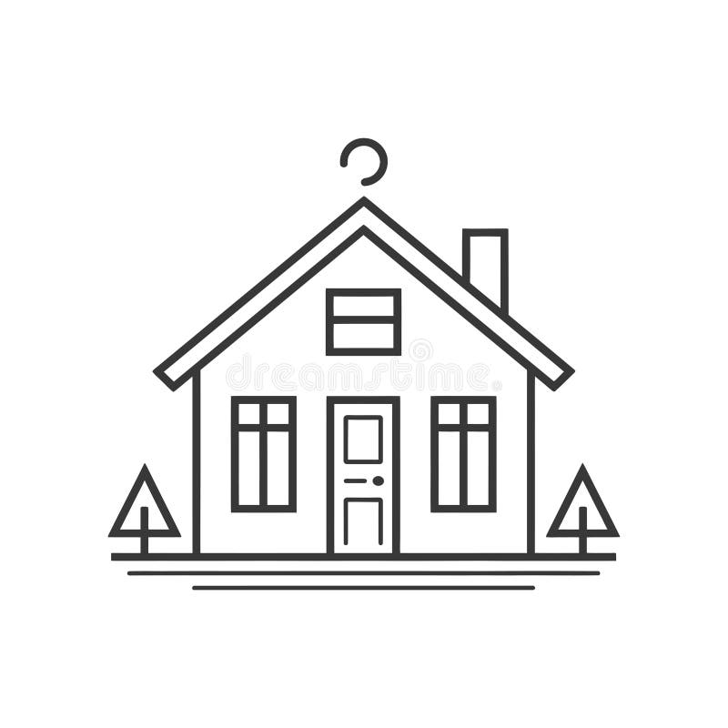 Simple House Line Art Illustration: Cozy Home Exterior Design Stock ...