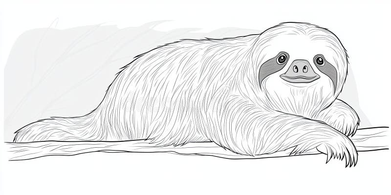 Line Drawing of a Sloth Relaxing on a Branch Stock Illustration ...