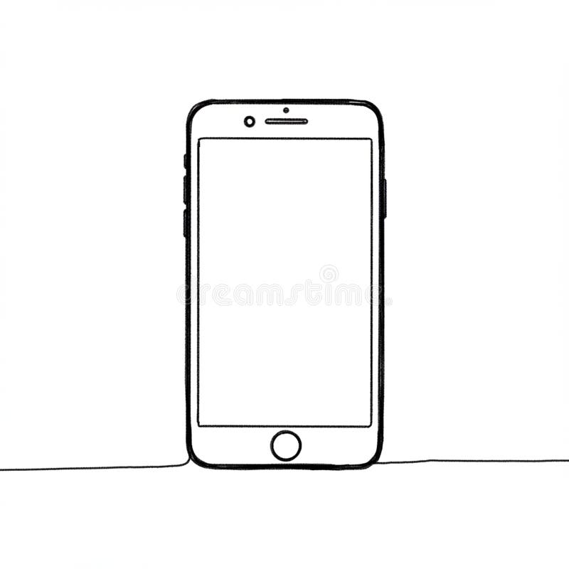 Line Drawing of a Smartphone with a Blank Screen in a Vertical ...