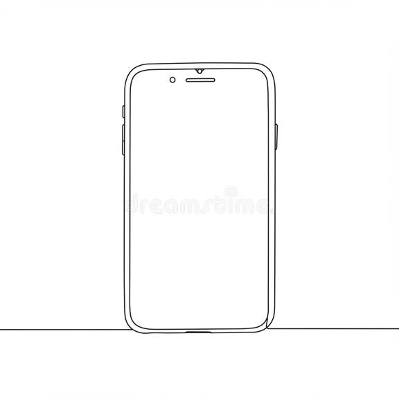 Line Drawing of a Smartphone. the Outline is Minimalist, with a Focus ...