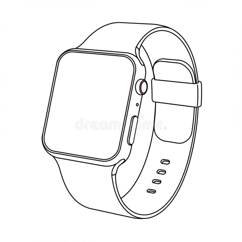 Line Drawing of a Smartwatch with a Rectangular Face and Rounded Edges ...