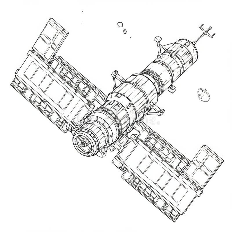 Line Drawing of a Space Station in Orbit Stock Illustration ...