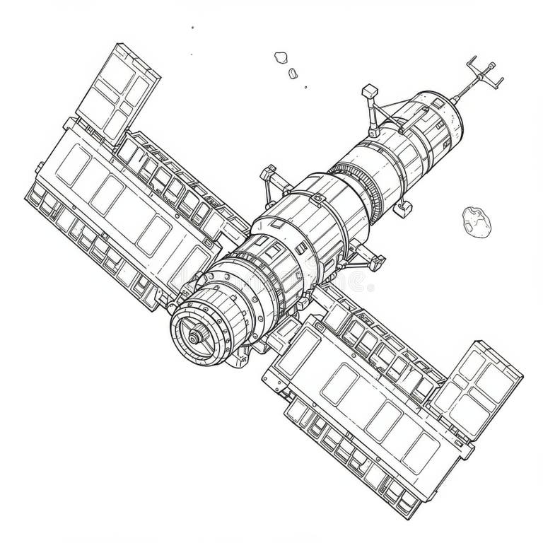 Line Drawing of a Space Station in Orbit Stock Illustration ...