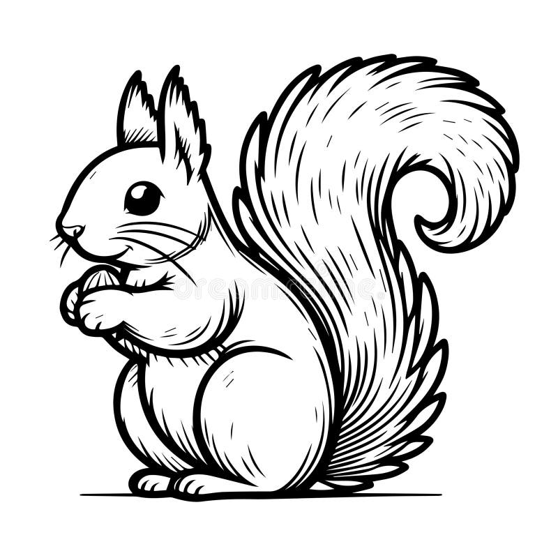 Line Drawing of a Squirrel in Black and White for Coloring Vector Stock ...