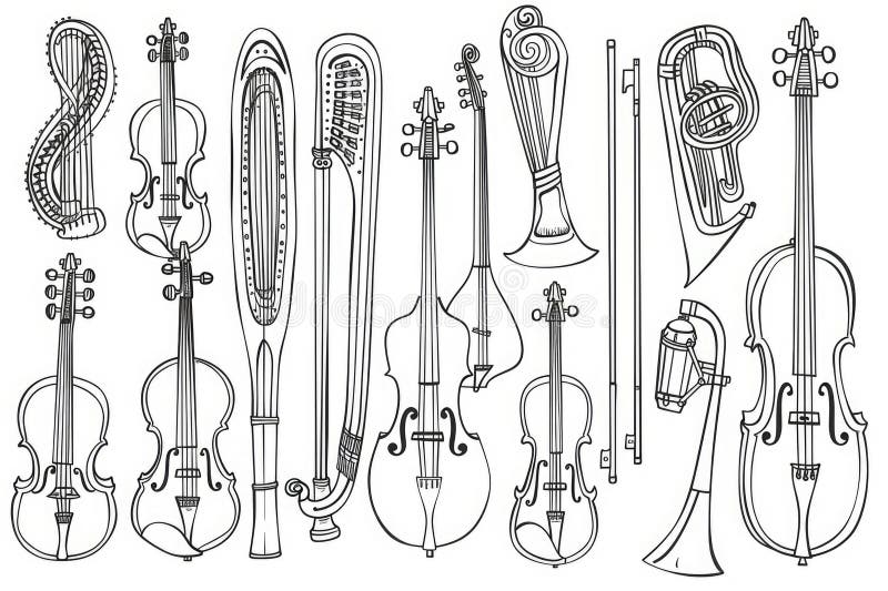 Line Drawing of Various Musical Instruments Stock Photo - Image of ...