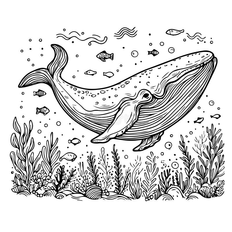 Line Drawing of a Vectorized Whale for Coloring Stock Vector ...