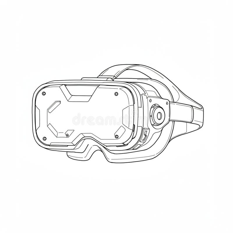 Line Drawing of a Virtual Reality Headset Featuring a Large ...