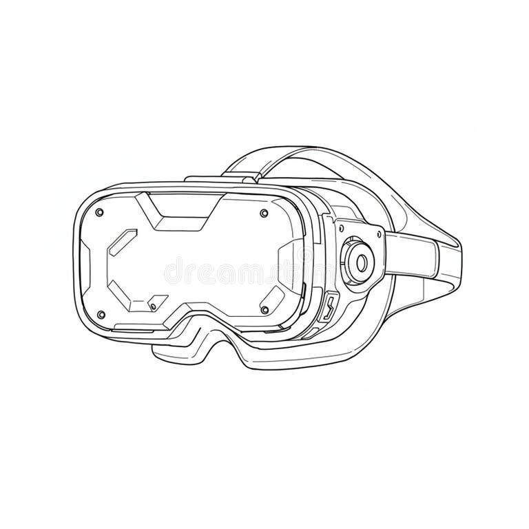 Line Drawing of a Virtual Reality Headset Featuring a Large ...