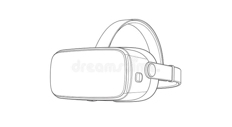 Line Drawing of a Virtual Reality Headset Featuring a Large Rectangular ...