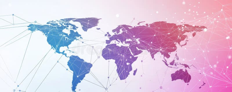 Line Drawing of the World Map with Blue and Purple Dots Connecting ...